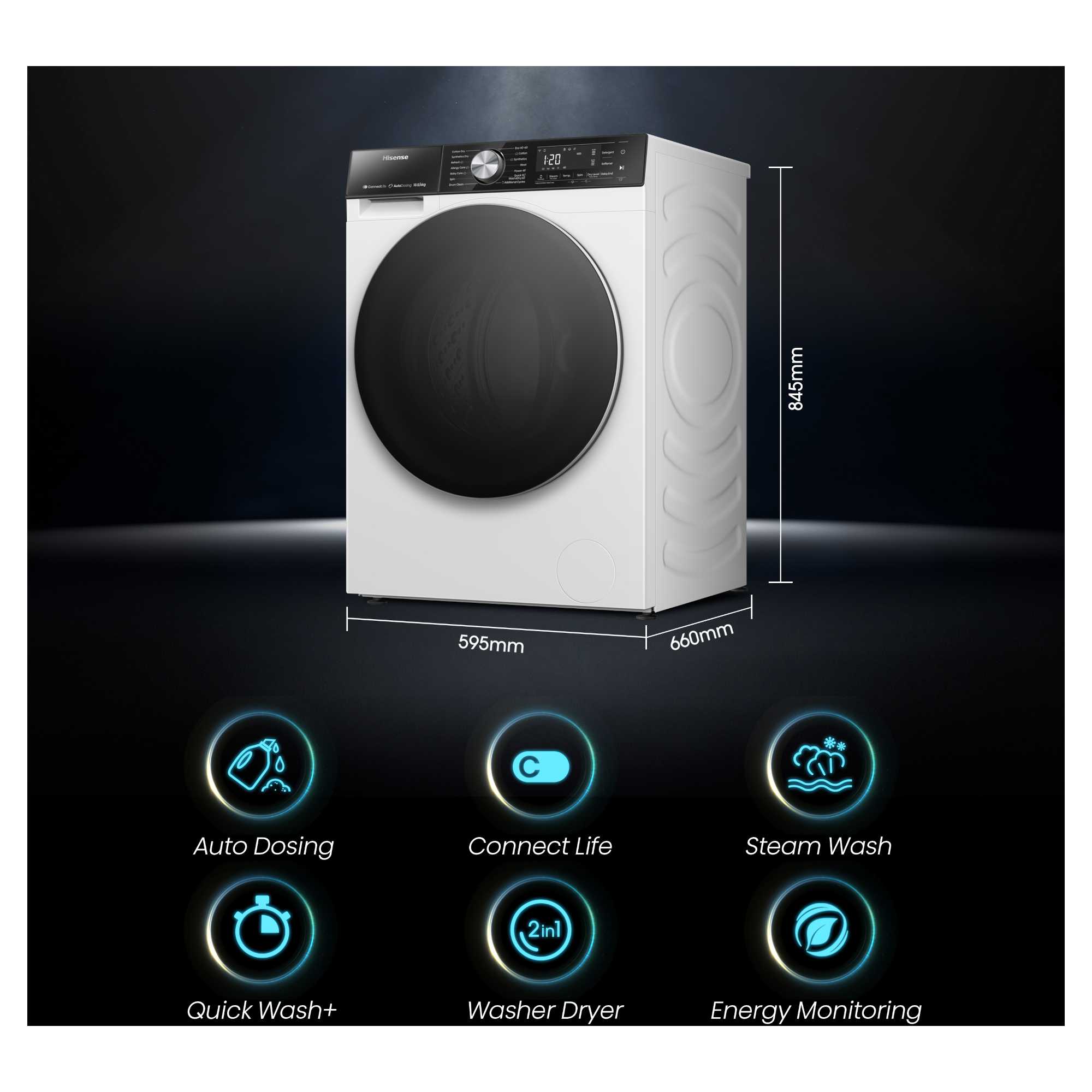 Hisense WD5S1045BW 10/6kg 1400rpm Washer Dryer with AutoDose - White ...