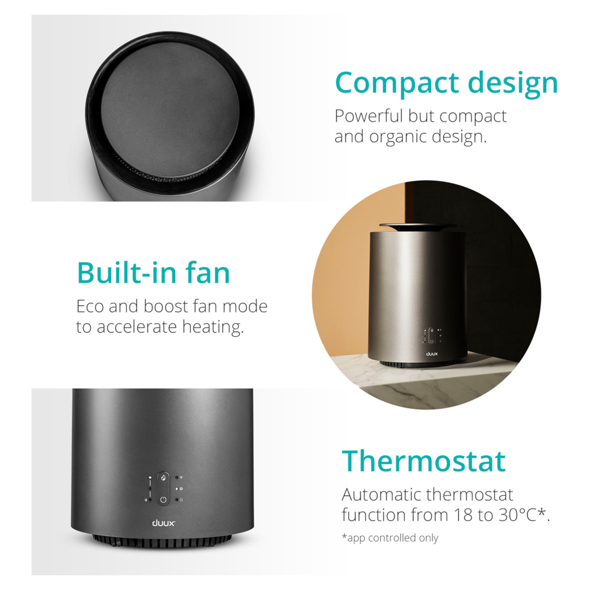 Duux DXCH09UK Portable Smart Heater - Grey | Hughes