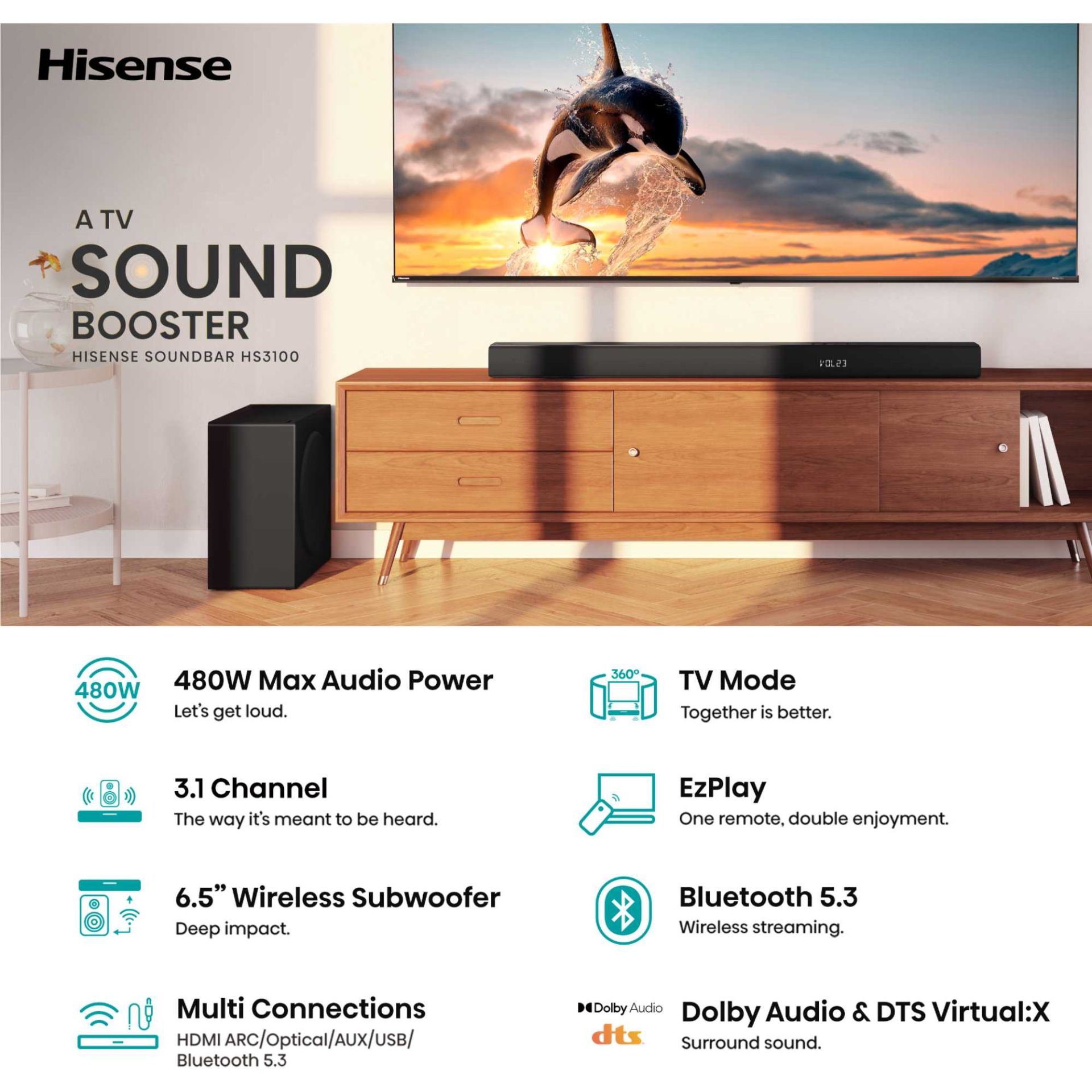 Hisense HS3100 3.1 Channel Soundbar with Wireless Subwoofer | Hughes